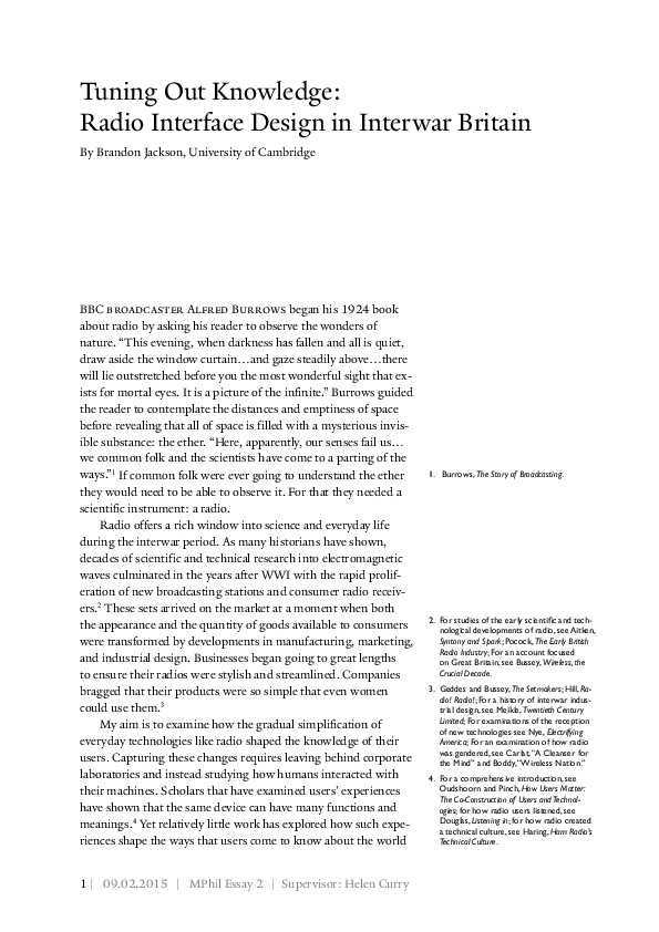 (PDF) Tuning Out Knowledge: Radio Interface Design in Interwar Britain