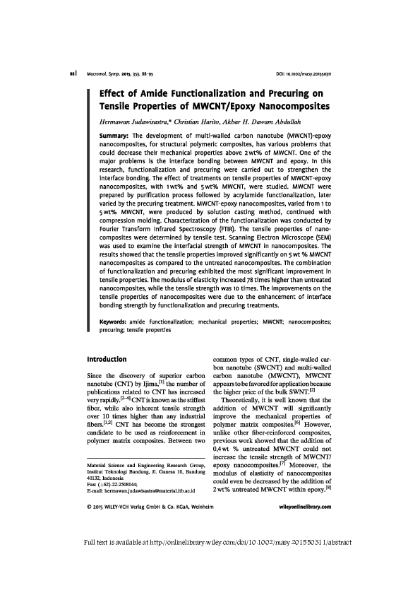 (PDF) Effect of Amide Functionalization and Precuring on Tensile ...