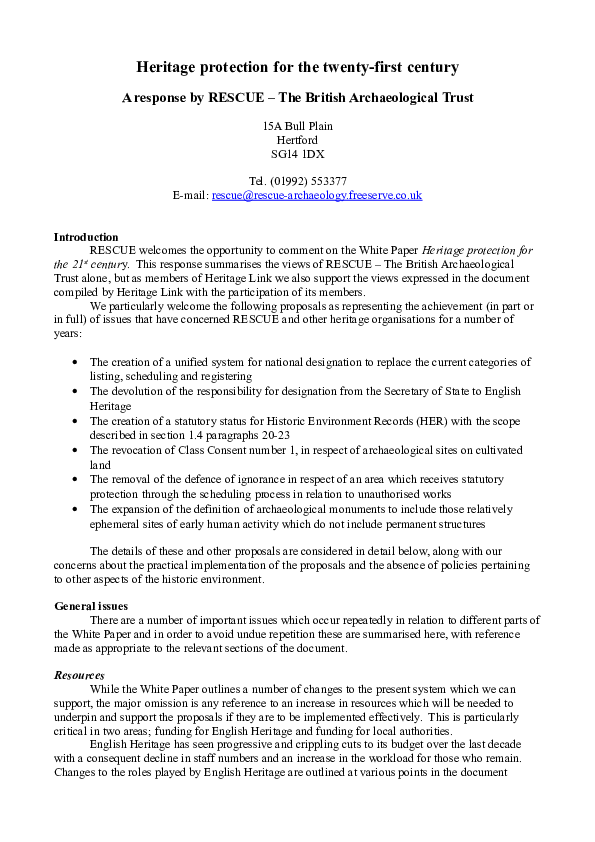 (DOC) Heritage protection for the twenty-first century A response by ...