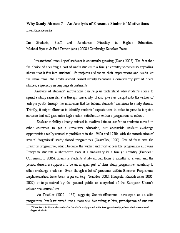 (PDF) Why Study Abroad? – An Analysis of Erasmus Students’ Motivation