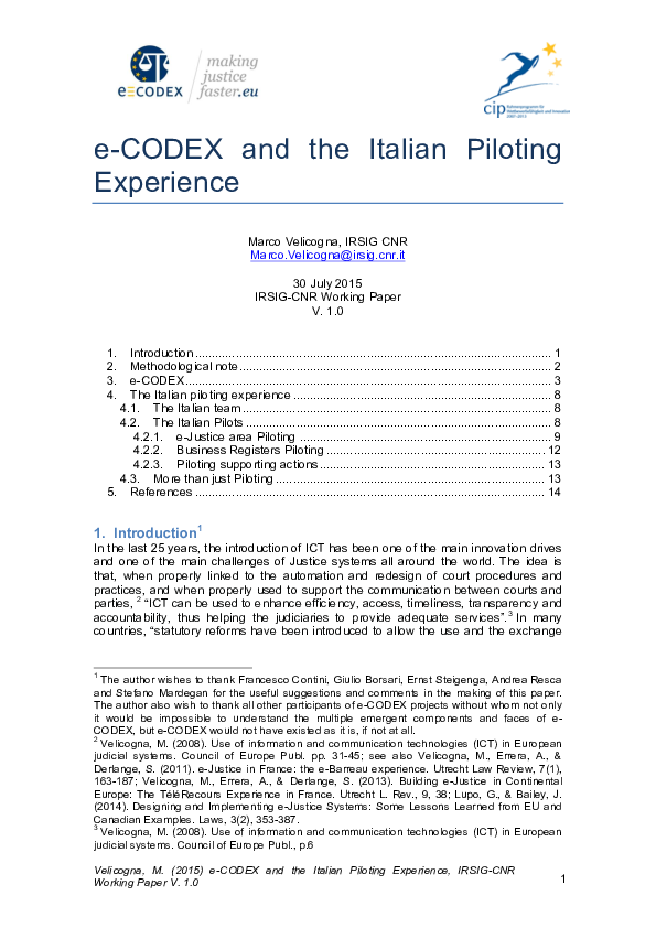 (PDF) e-CODEX and the Italian Piloting Experience