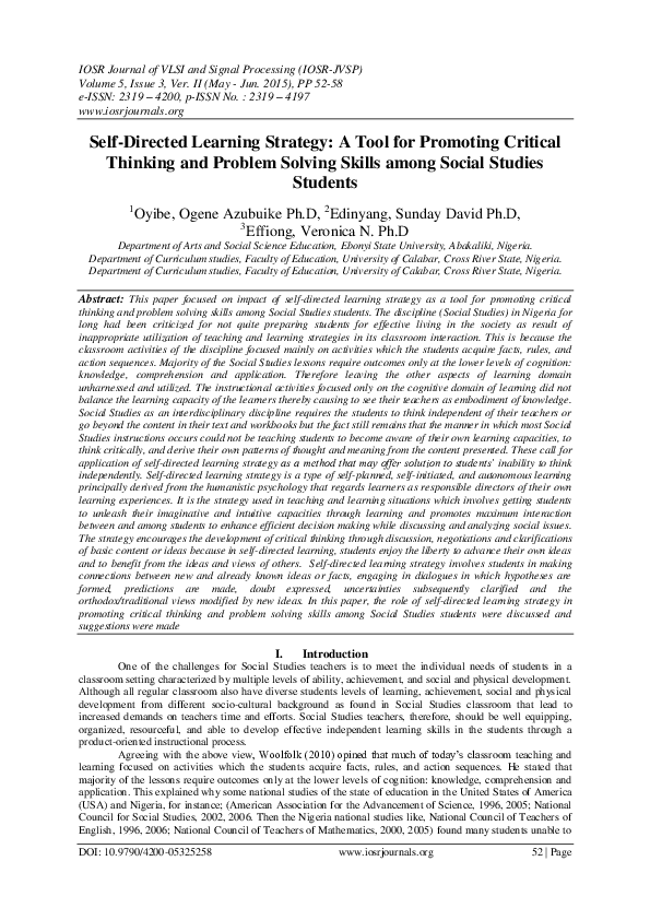 (PDF) Self-Directed Learning Strategy: A Tool for Promoting Critical Thinking and Problem ...