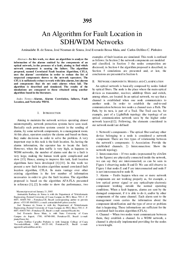 (PDF) An Algorithm for Fault Location in SDH/WDM Networks