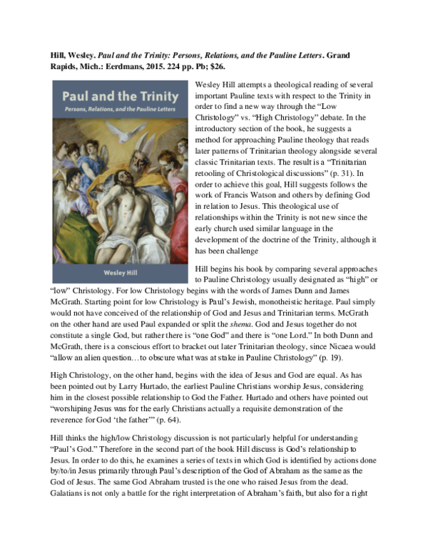 (PDF) Wesley Hill, Paul and the Trinity: Persons, Relations, and the ...