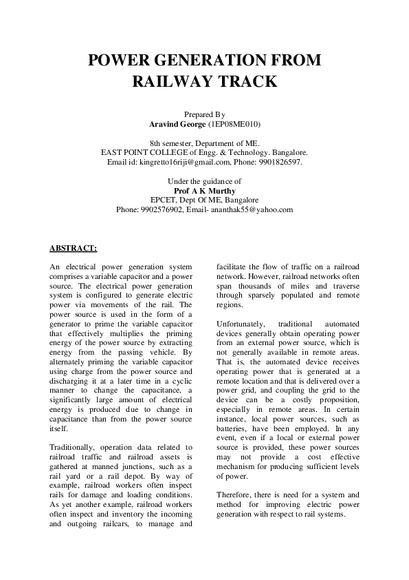 (PDF) POWER GENERATION FROM RAILWAY TRACK