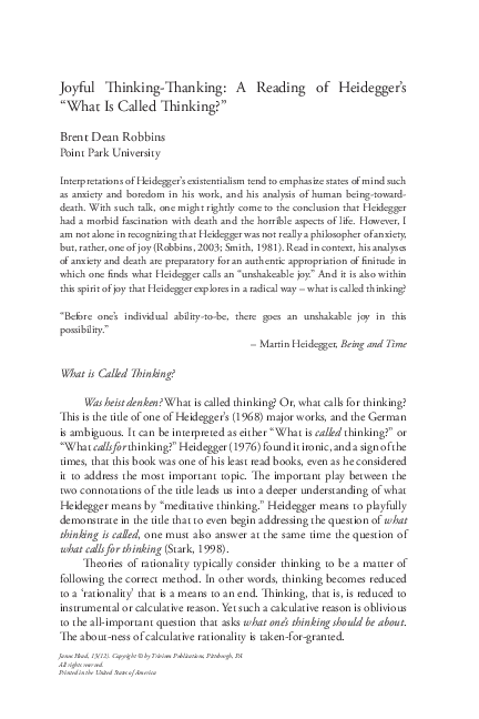 (PDF) Joyful Thinking-Thanking: A Reading of Heidegger’s “What Is ...