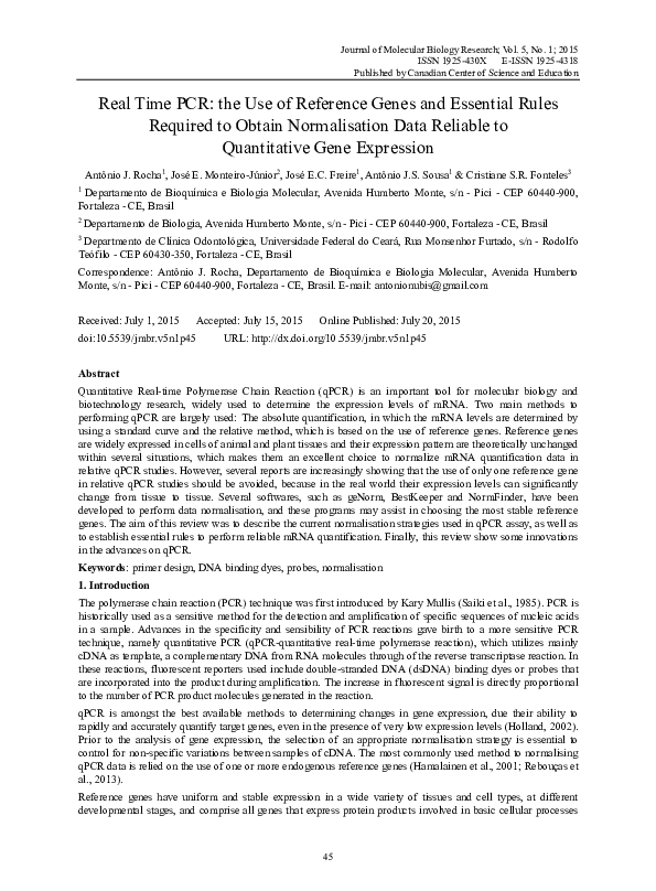 Pdf Real Time Pcr The Use Of Reference Genes And Essential Rules Required To Obtain