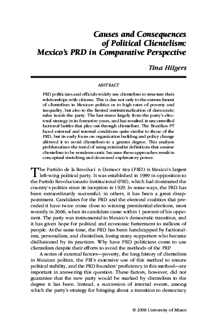 Causes and Consequences of Political Clientelism: Mexico's PRD In ...