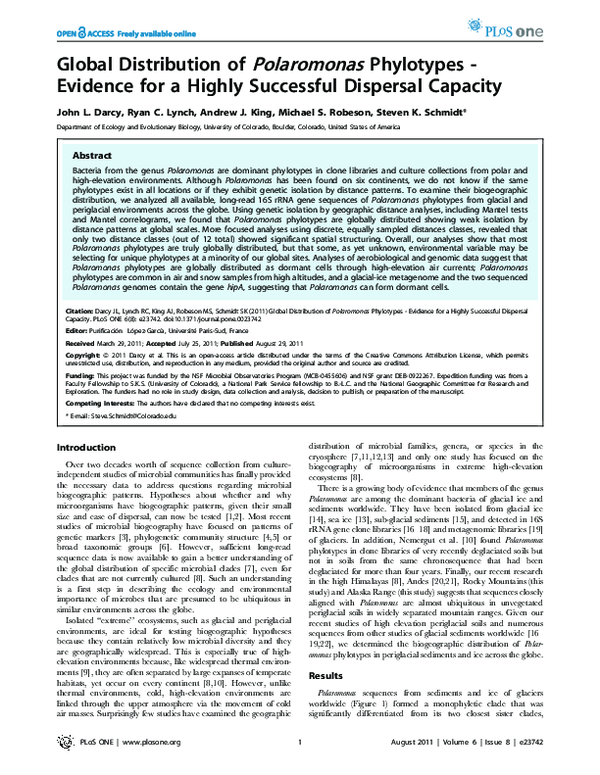 (PDF) Global Distribution of Polaromonas Phylotypes - Evidence for a ...
