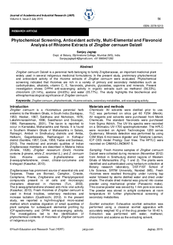 (PDF) Phytochemical Screening, Antioxidant activity, Multi-Elemental and Flavonoid Analysis of ...