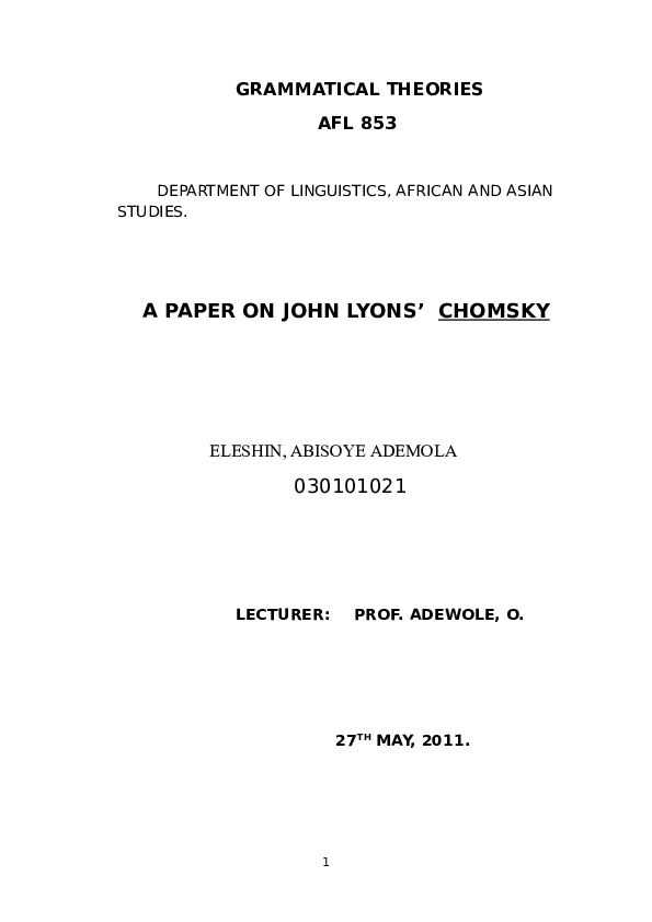 (DOC) John Lyon's Chomsky: A review Essay