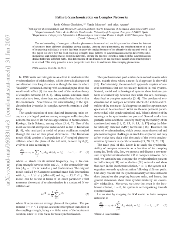 Pdf Paths To Synchronization On Complex Networks