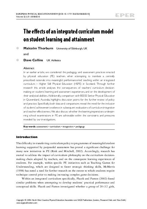 (PDF) The effects of an integrated curriculum model on student learning ...
