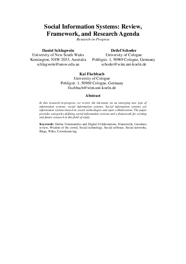 (PDF) Social Information Systems: Review, Framework, and Research Agenda