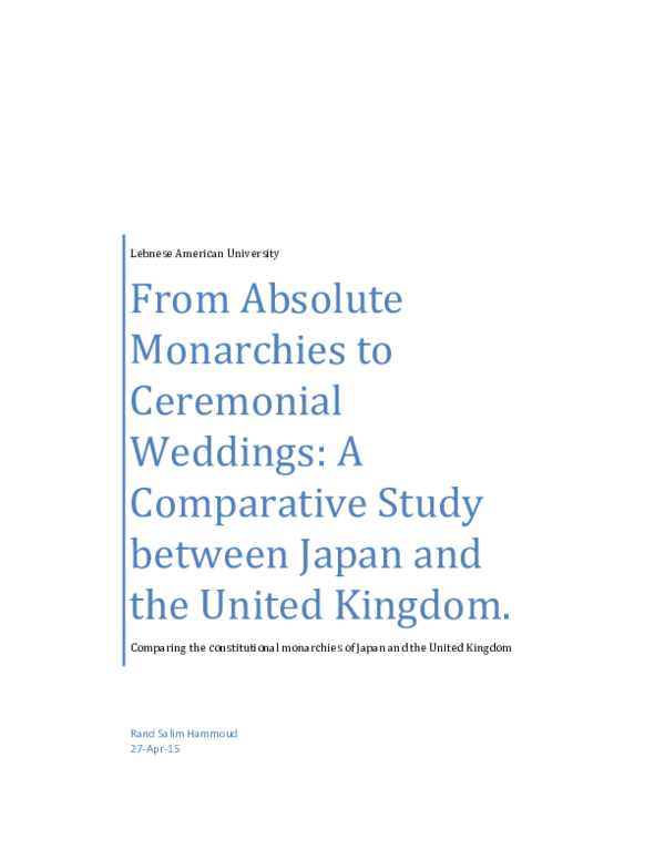 (PDF) From Absolute Monarchies To Ceremonial Weddings: A Comparative Study Between the Uk and Japan