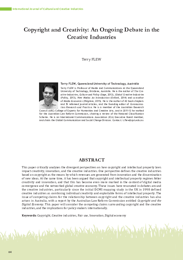 (PDF) Copyright and Creativity: An Ongoing Debate in the Creative ...