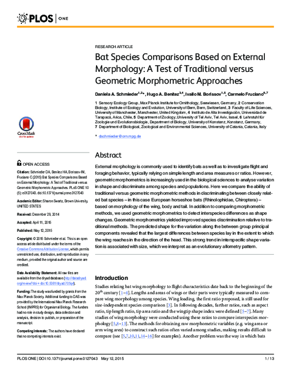 Bat Species Comparisons Based on External Morphology: A Test of ...