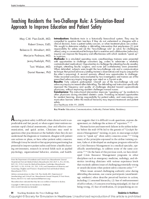 (PDF) Teaching residents the two-challenge rule: a simulation-based ...