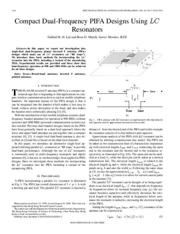 (PDF) Compact Dual-Frequency PIFA Designs Using LC Resonators