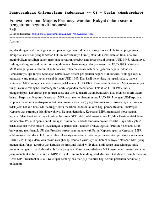 (PDF) Fungsi ketetapan Majelis Permusyawaratan Rakyat dalam sistem pengaturan negara di Indonesia