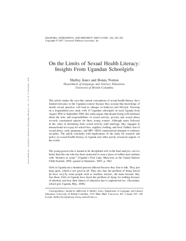(PDF) On the Limits of Sexual Health Literacy: Insights From Ugandan ...