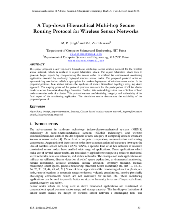 Pdf A Top Down Hierarchical Multi Hop Secure Routing Protocol For