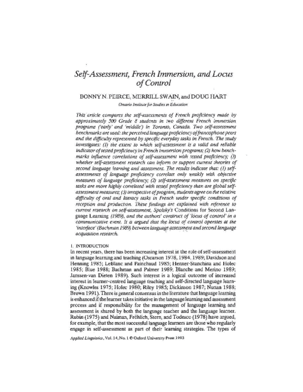 (PDF) Self-Assessment, French Immersion, and Locus of Control