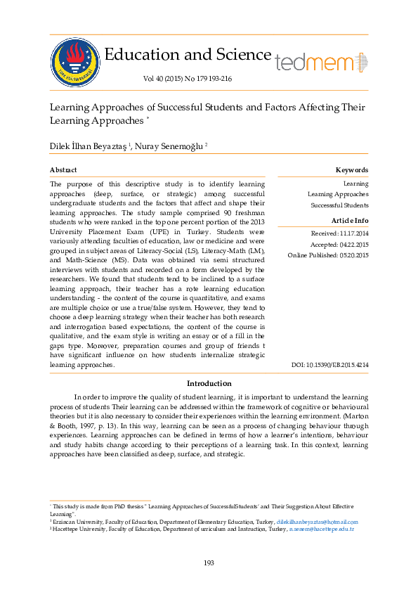 (PDF) Learning Approaches of Successful Students and Factors Affecting ...