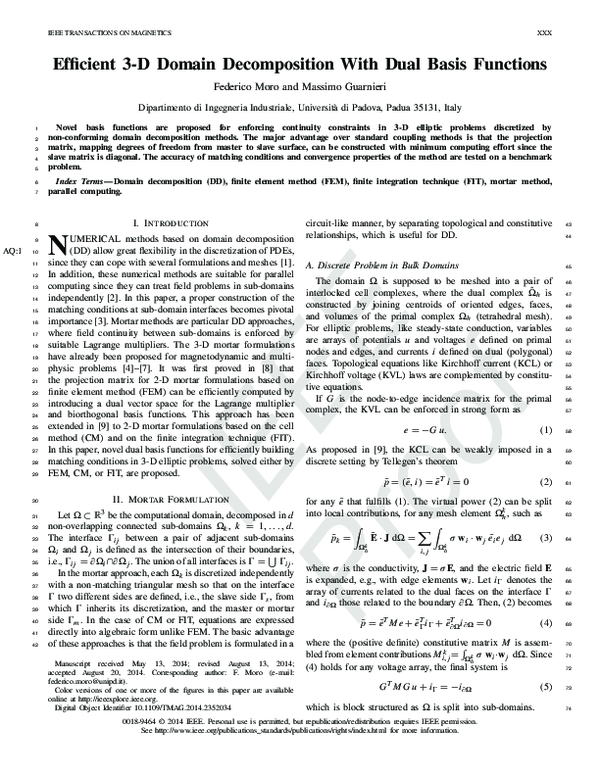 Efficient 3-D Domain Decomposition With Dual Basis Functions
