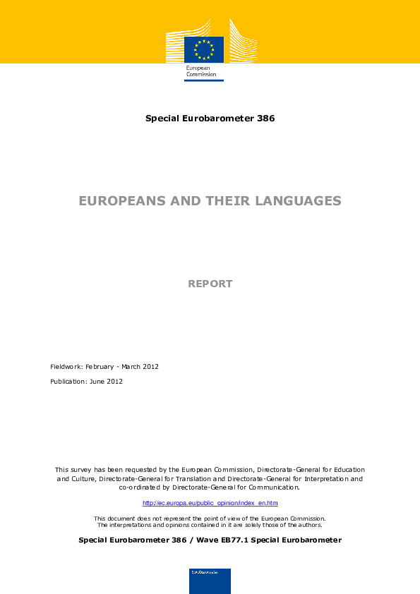 (PDF) EUROPEANS AND THEIR LANGUAGES REPORT Special Eurobarometer 386 ...