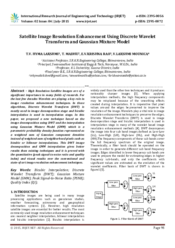 Pdf Irjet Satellite Image Resolution Enhancement Using Discrete Wavelet Transform And Gaussian