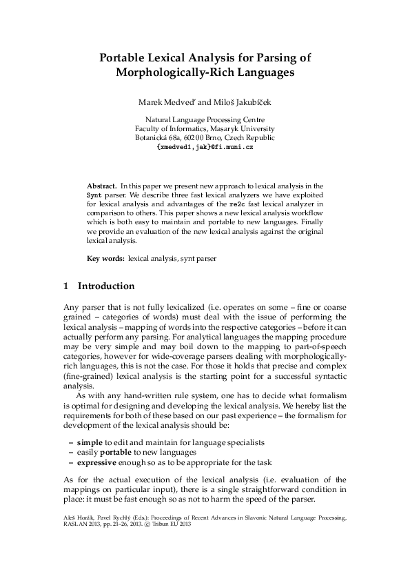 (PDF) Portable Lexical Analysis for Parsing of Morphologically-Rich Languages
