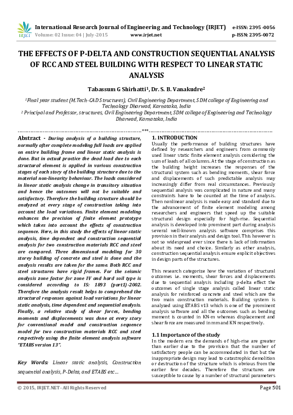 (PDF) IRJET-THE EFFECTS OF P-DELTA AND CONSTRUCTION SEQUENTIAL ANALYSIS ...