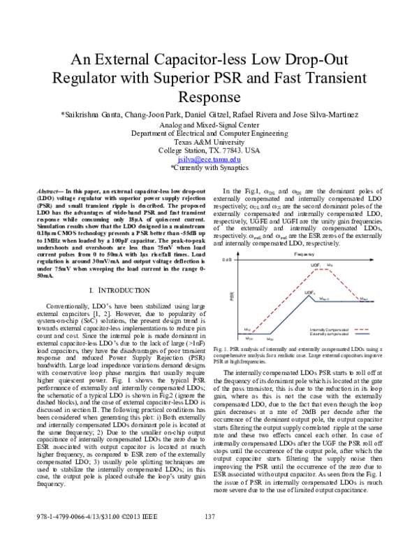 (PDF) An External Capacitor-less Low Drop-Out Regulator with Superior PSR and Fast Transient ...