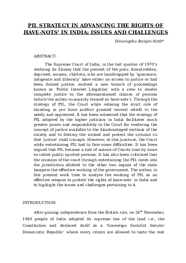 (DOC) PIL STRATEGY IN ADVANCING THE RIGHTS OF HAVE-NOTS’ IN INDIA ...