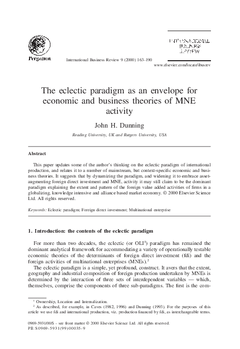 (PDF) The eclectic paradigm as an envelope for economic and business ...