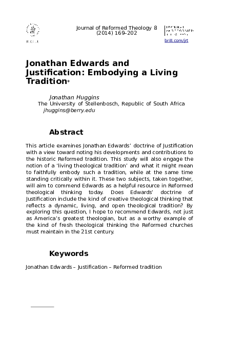 (DOC) Jonathan Edwards and Justification: Embodying a Living Tradition