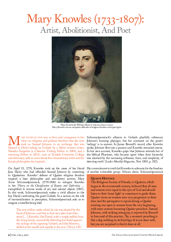 (PDF) "Mary Knowles: (1733-1807) Artist, Abolitionist, and Poet"