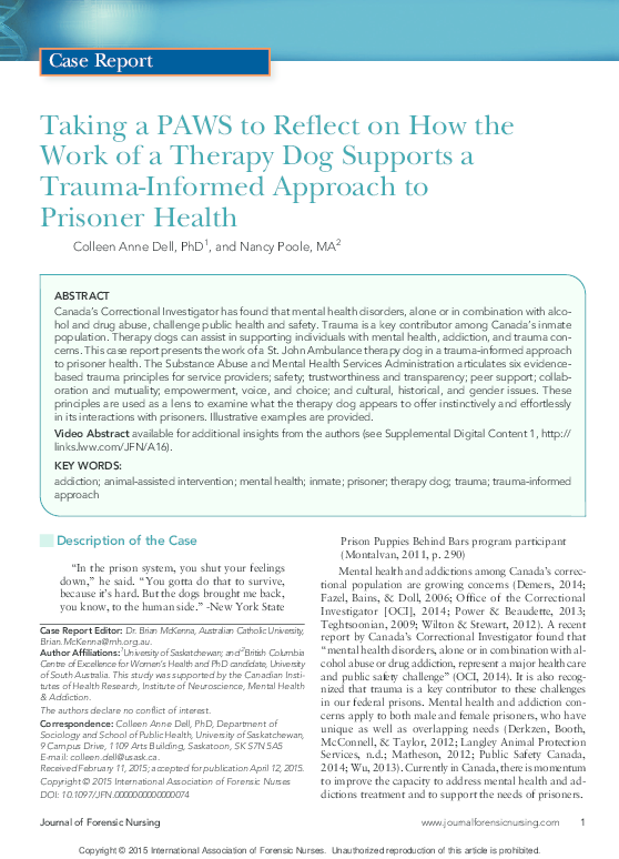 (PDF) Taking A PAWS to Reflect on how the Work of a Therapy Dog ...