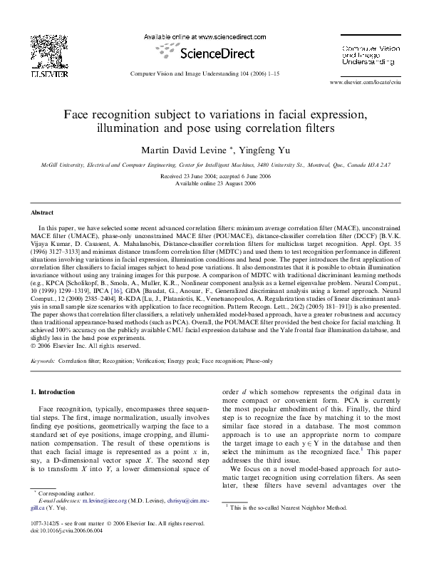 Pdf Face Recognition Subject To Variations In Facial Expression Illumination And Pose Using