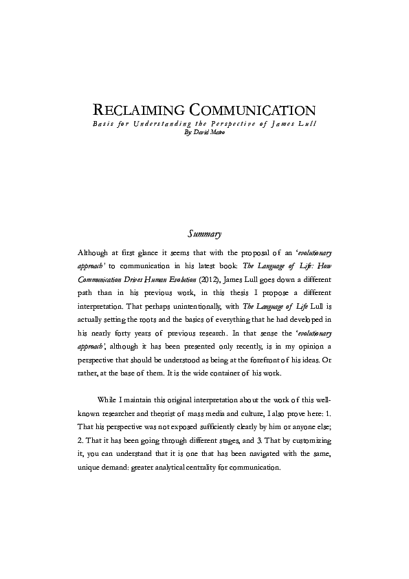 (PDF) Reclaiming Communication: Basis for Understanding the Perspective ...