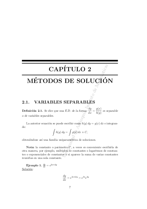 (PDF) CAP ITULO 2 M ETODOS DE SOLUCI ON 2.1. VARIABLES SEPARABLES