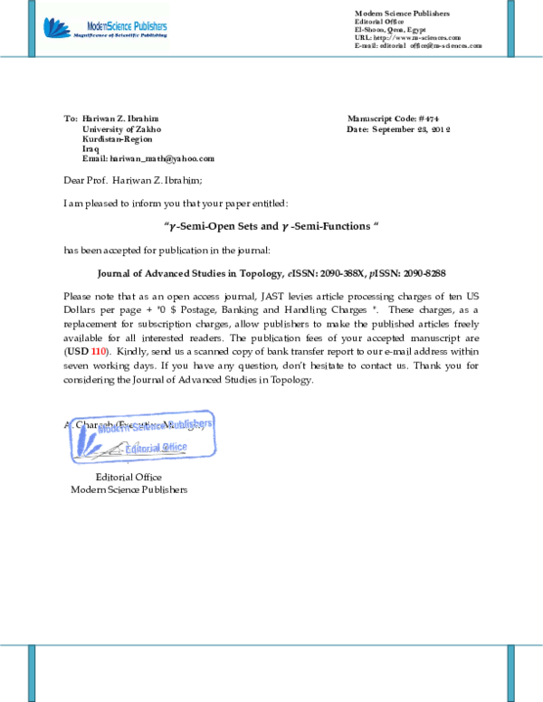 (PDF) γ-Semi-Open Sets and γ-Semi-Functions