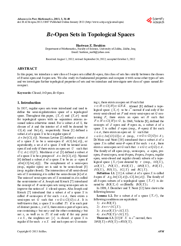 (PDF) Bc-Open Sets in Topological Spaces | Hariwan Z. Ibrahim - Academia.edu