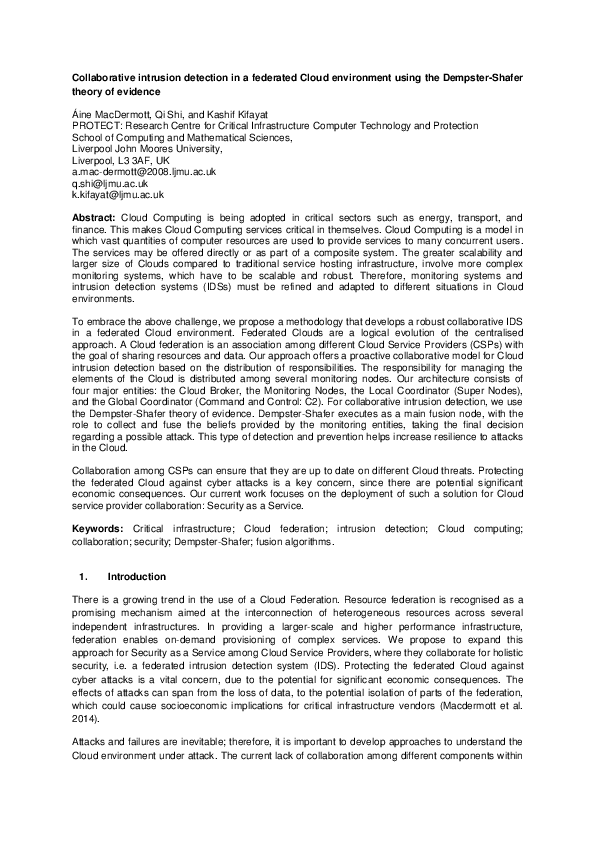 (PDF) Collaborative intrusion detection in a federated cloud ...