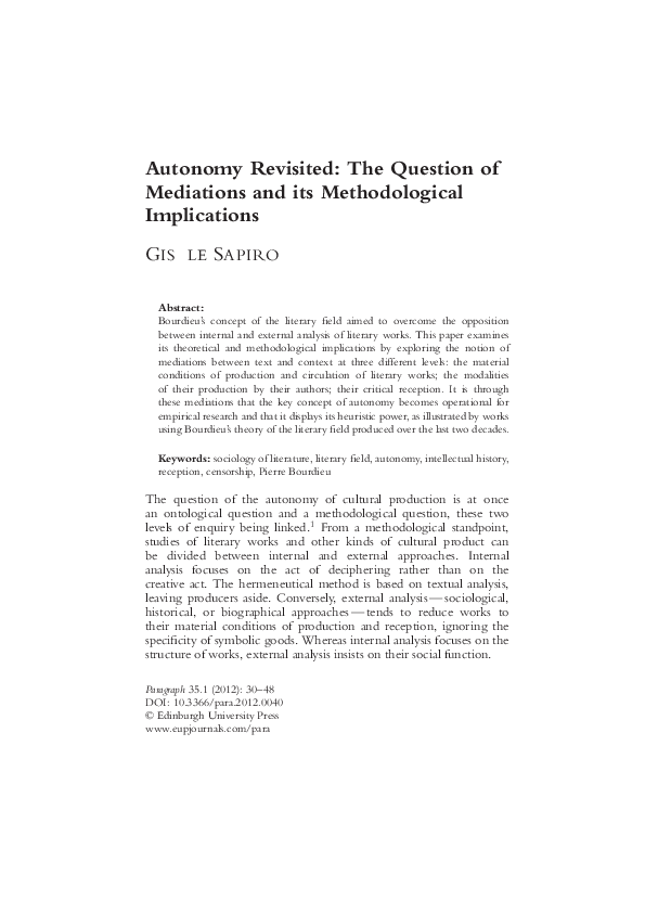 Autonomy Revisited: The Question of Mediations and its Methodological ...