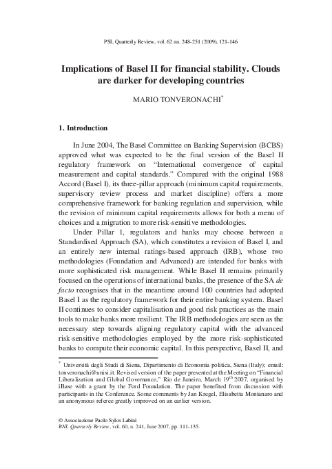 (PDF) Implications of Basel II for financial stability. Clouds are darker for developing countries
