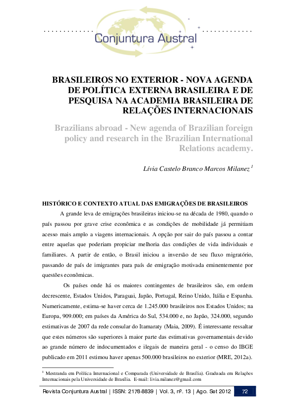 (PDF) Brazilians abroad - New agenda of Brazilian foreign policy and ...