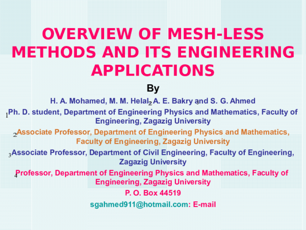 (PPT) OVERVIEW OF MESH-LESS METHODS AND ITS ENGINEERING APPLICATIONS