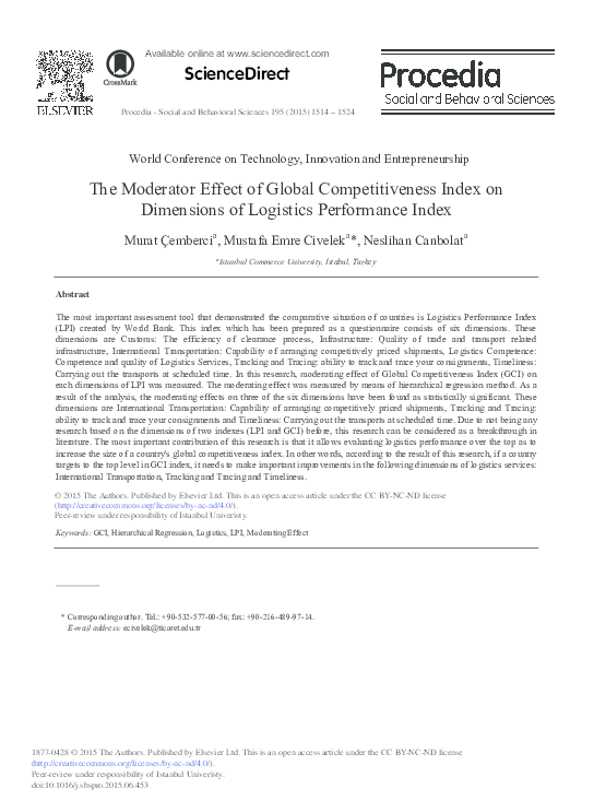 (PDF) The Moderator Effect of Global Competitiveness Index on Dimensions of Logistics ...